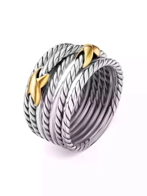 David Yurman 18kt Yellow Gold And Sterling Double X Crossover Ring - Silver