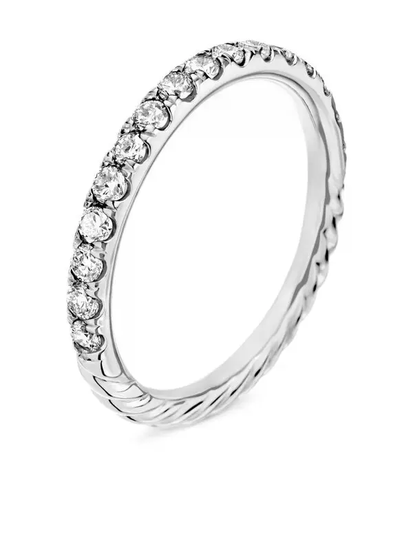 David Yurman 18kt White Gold Diamond Stack Ring - Silver
