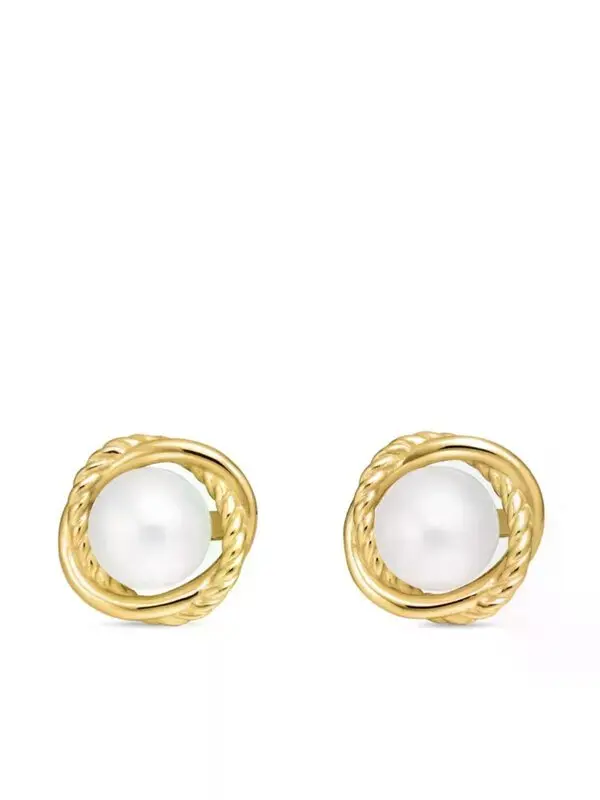 David Yurman 18kt Yellow Crossover Infinity Pearl Stud Earrings - Gold