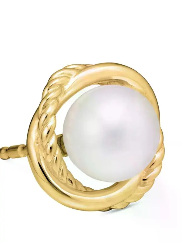 David Yurman 18kt Yellow Crossover Infinity Pearl Stud Earrings - Gold