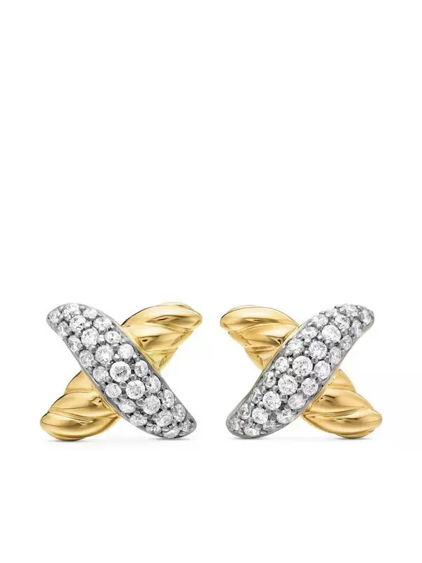 David Yurman 18kt Yellow Petite X Diamond Stud Earrings - Gold