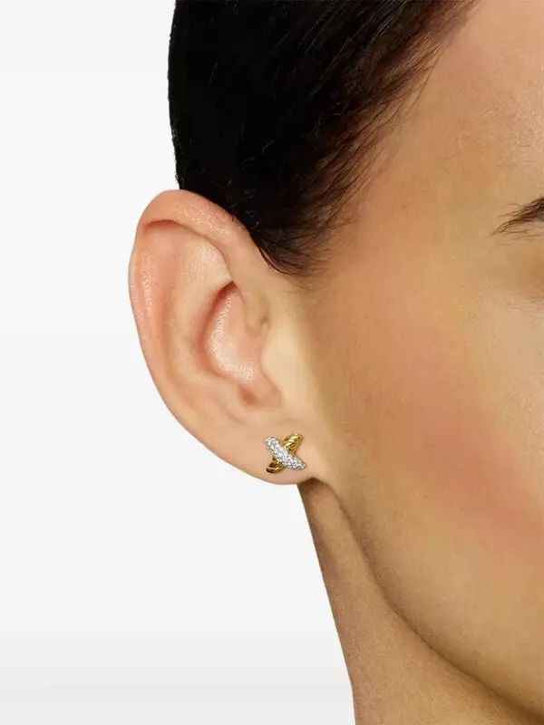 David Yurman 18kt Yellow Petite X Diamond Stud Earrings - Gold
