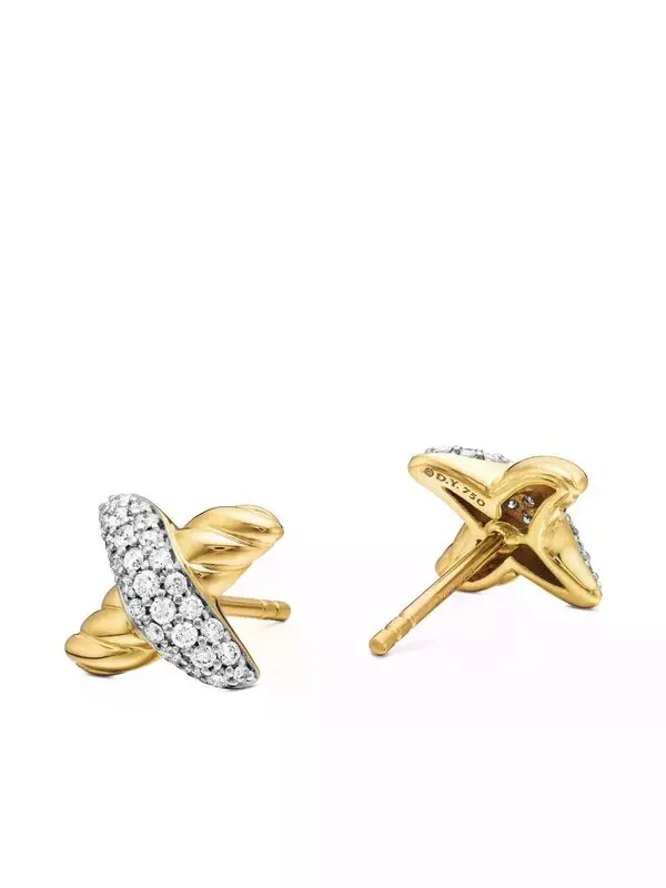David Yurman 18kt Yellow Petite X Diamond Stud Earrings - Gold