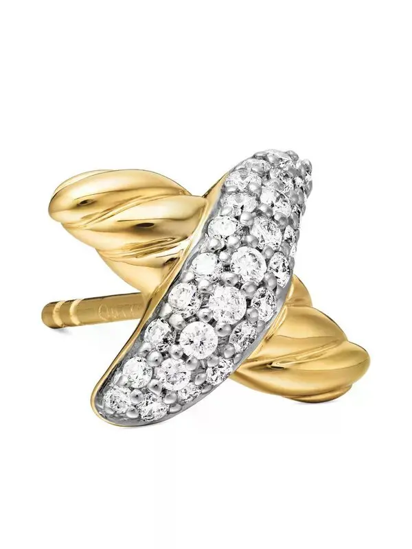 David Yurman 18kt Yellow Petite X Diamond Stud Earrings - Gold