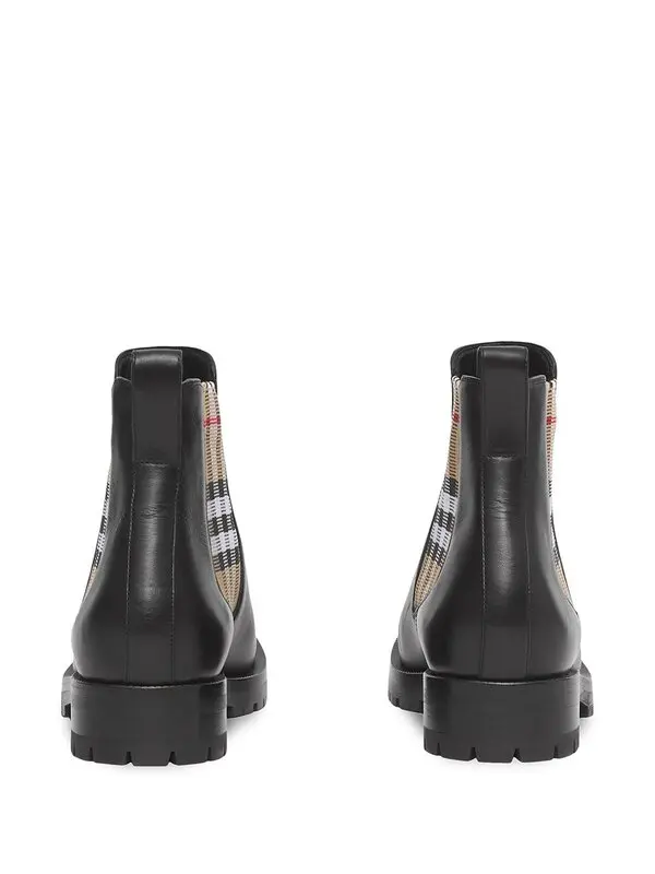 Burberry Check Panel Leather Chelsea Boots - Black
