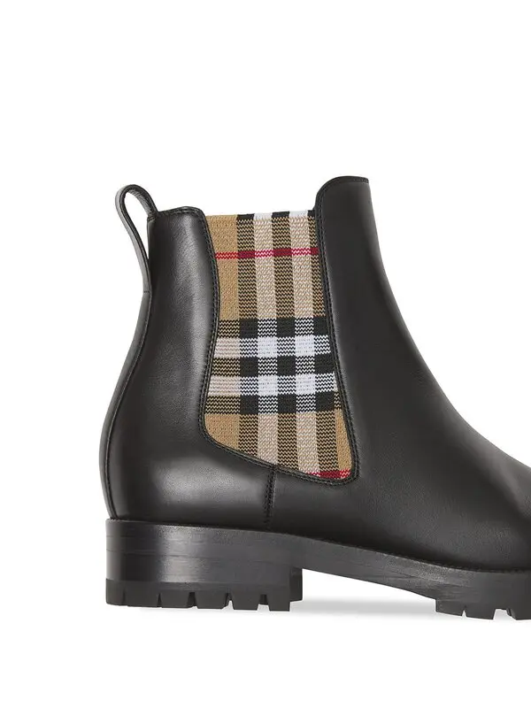 Burberry Check Panel Leather Chelsea Boots - Black