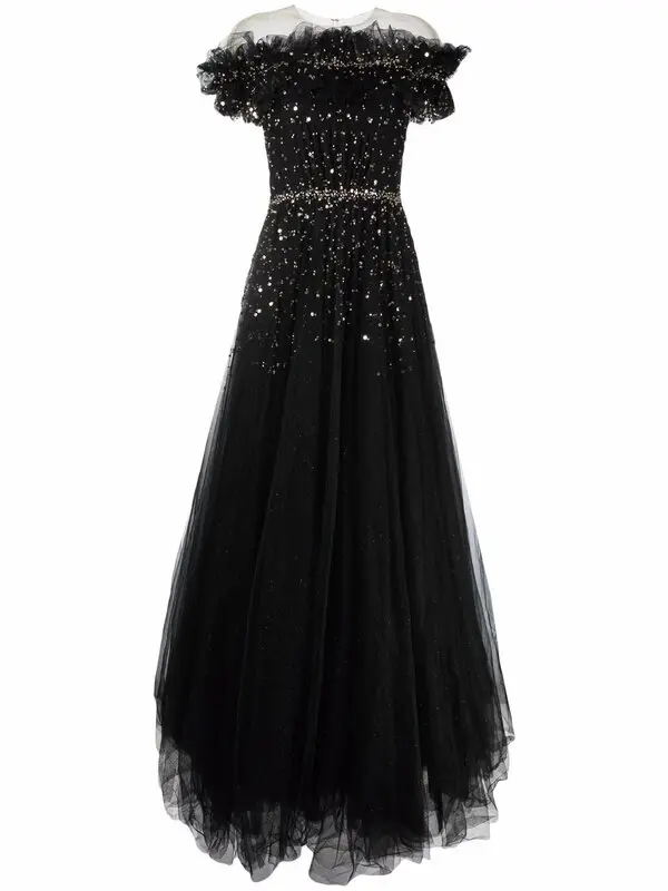 Jenny Packham Sophia Glitter Off-Shoulder Tulle Gown In Black - 47% Off |  Editorialist