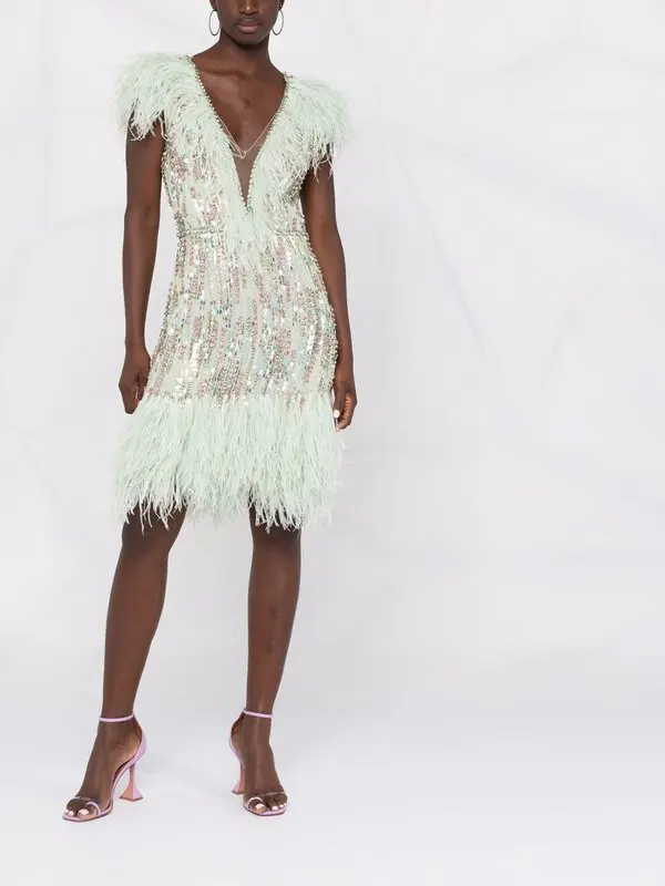 Jenny Packham Ginger Feathered Chiffon Dress - Green | Editorialist
