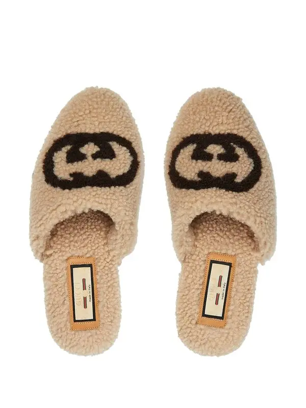 Gucci Interlocking G Shearling Flat Slippers