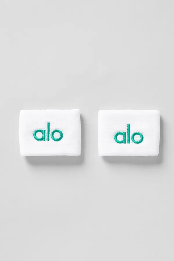 Alo Yoga Glow Terry Wristband 2-pack - White/spruce Green