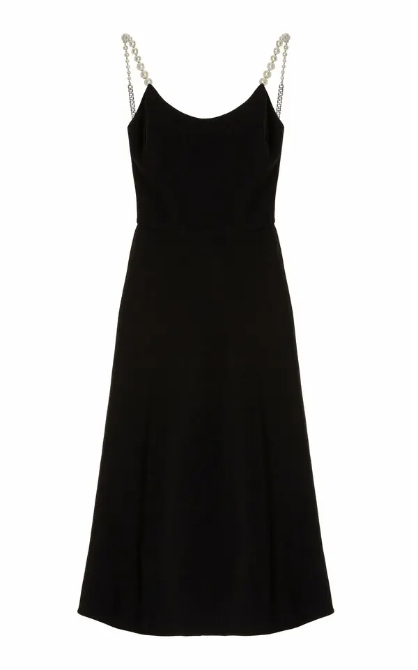 Miu Miu Cady Midi Dress With Pearl Detail - Black | Editorialist