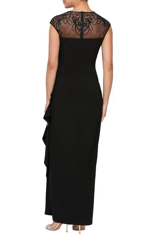 sachin and babi light blue dress Alex Evenings Illusion Lace Matte Jersey Column Gown - Black