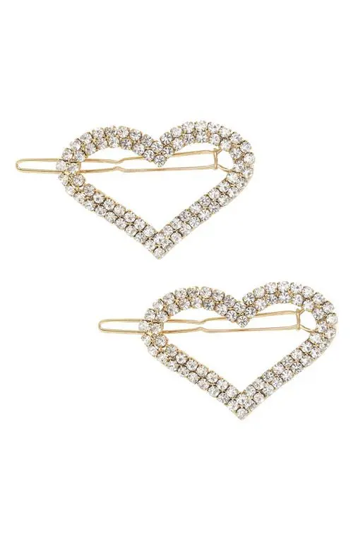 Ettika Crystal Heart Barrettes - Gold