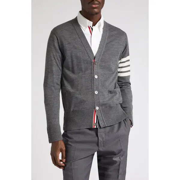 Thom Browne 4-bar Merino Wool Cardigan - 038 Med Grey