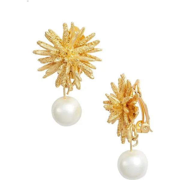 KARINE SULTAN Starburst Imitation Pearl Clip-on Drop Earrings - Gold