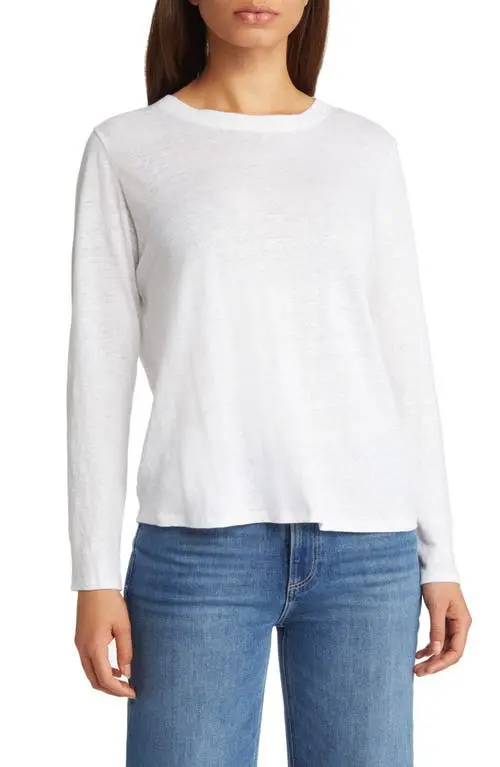 Eileen Fisher Organic Linen Long Sleeve T-shirt - White