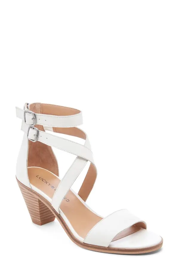 Lucky Brand Leather Double Ankle Strap Sandal - Light Bone Leather