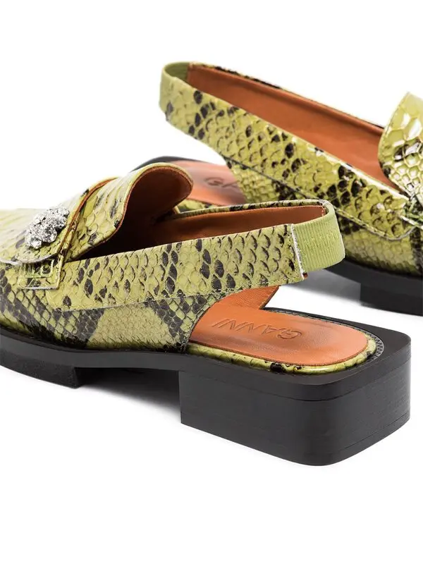 GANNI Snakeskin-effect Slingback Loafers