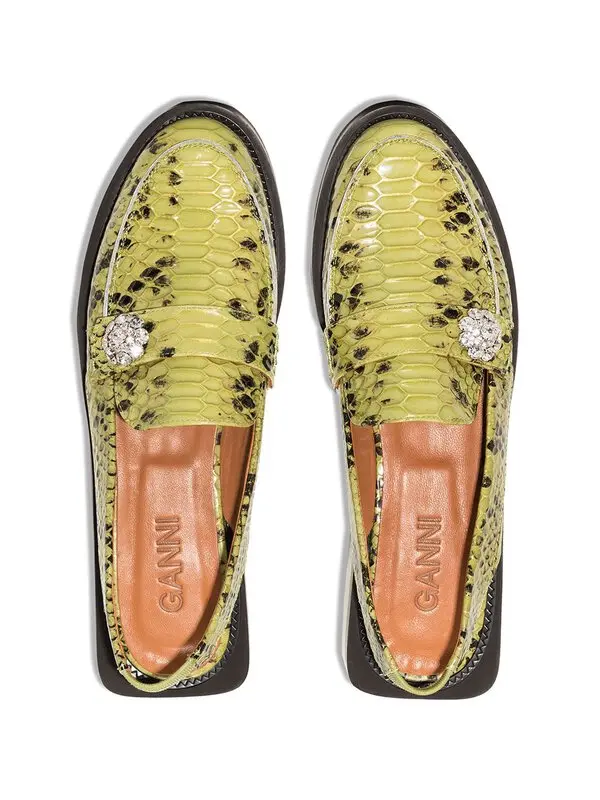 GANNI Snakeskin-effect Slingback Loafers