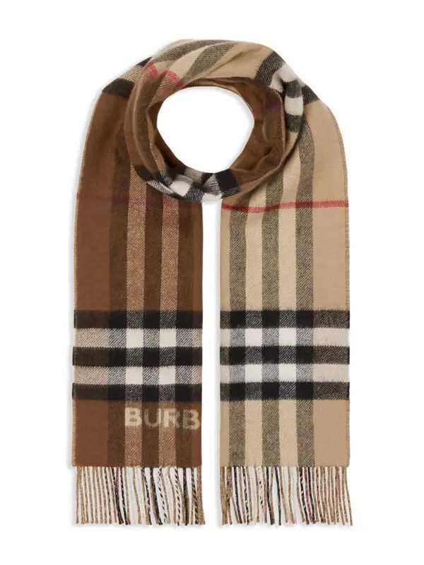 Burberry Two-Tone Checked Cashmere Scarf Brown Editorialist