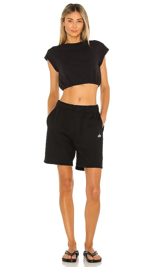 Alo Yoga Dreamy Crop Short Sleeve Top In Black - 15% Off