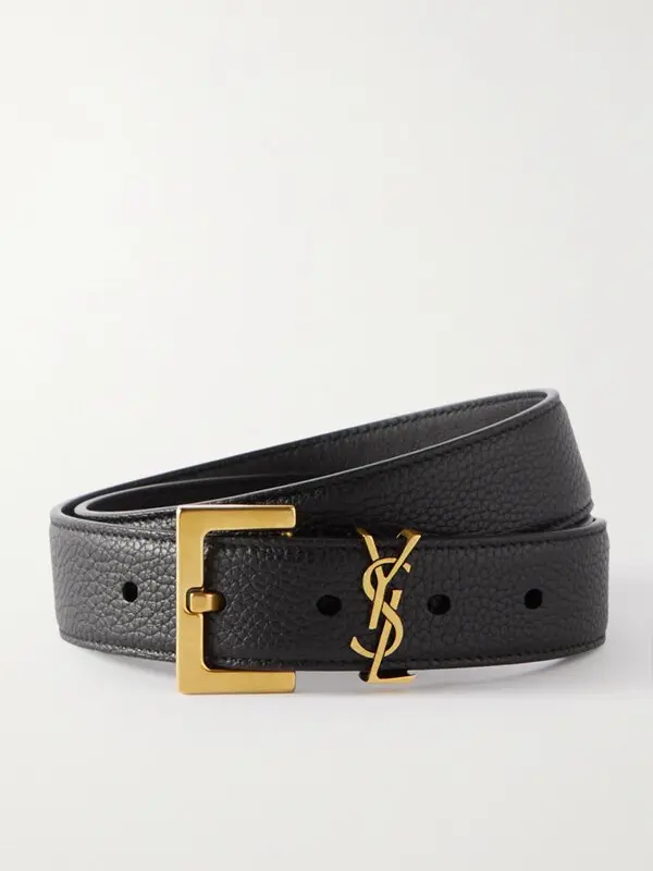 Saint Laurent Cassandre Textured-leather Belt - Black