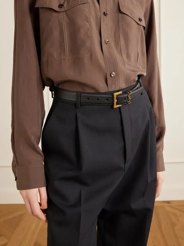 Saint Laurent Cassandre Textured-leather Belt