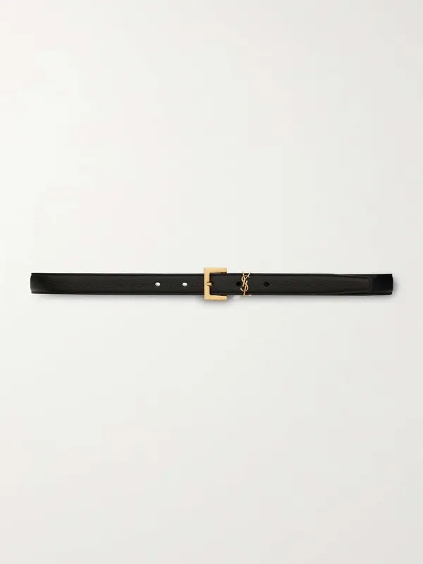 Saint Laurent Cassandre Textured-leather Belt - Black