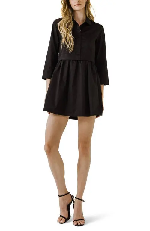 English Factory Long Sleeve Mini Shirt Dress - Black