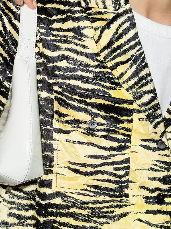 GANNI Tiger Print Notch Collar Shirt