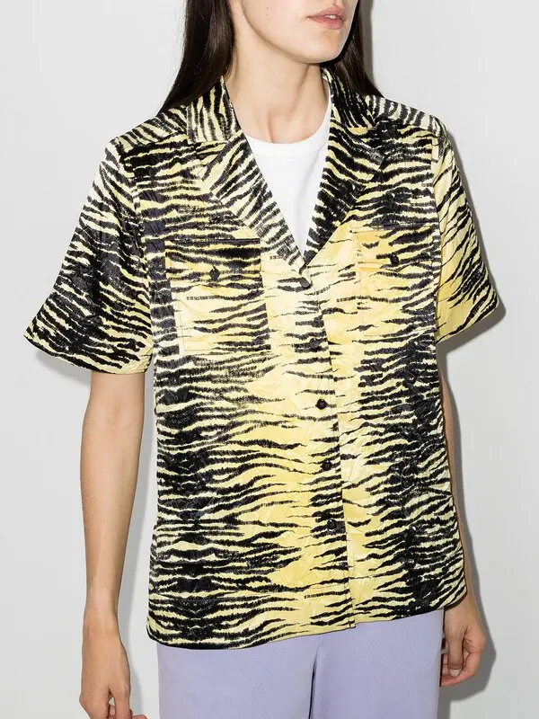 GANNI Tiger Print Notch Collar Shirt