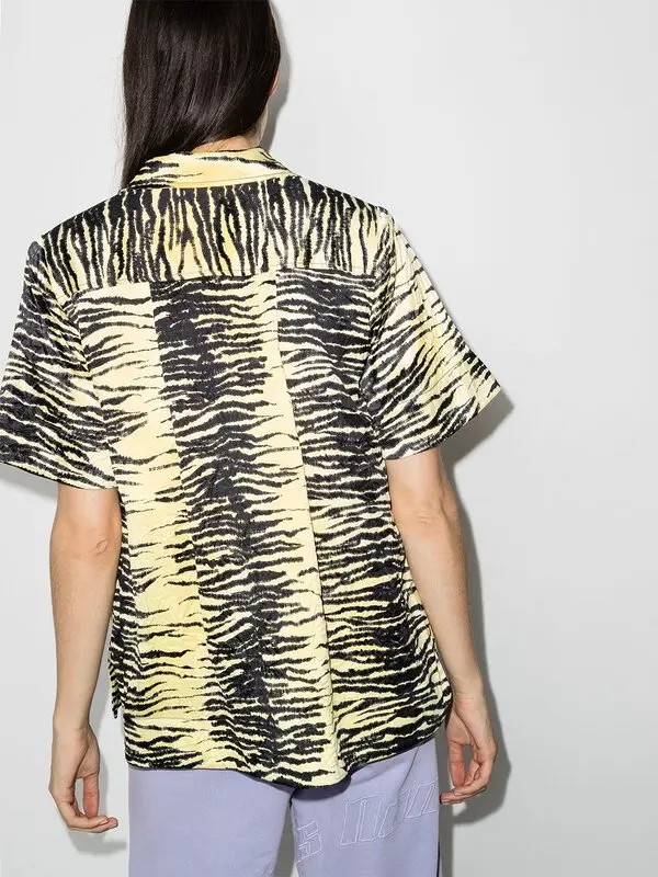 GANNI Tiger Print Notch Collar Shirt
