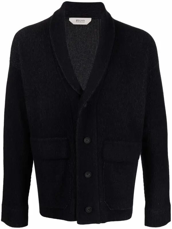 Zegna Ribbed-knit Wool-cashmere Blend Cardigan - Blue