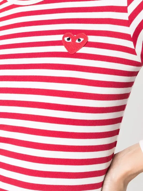 Play Comme Des Garcon Heart-motif Striped Top - Red