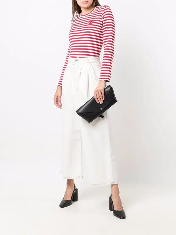 Play Comme Des Garcon Heart-motif Striped Top - Red