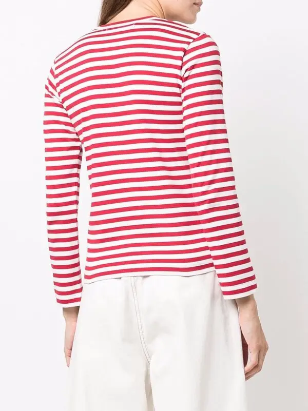 Play Comme Des Garcon Heart-motif Striped Top - Red