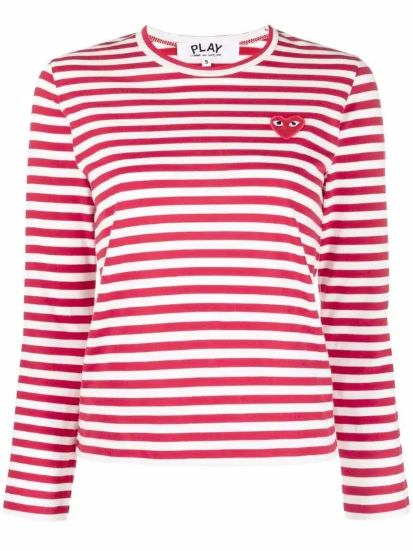 Play Comme Des Garcon Heart-motif Striped Top - Red