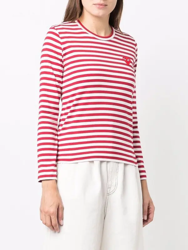 Play Comme Des Garcon Heart-motif Striped Top - Red