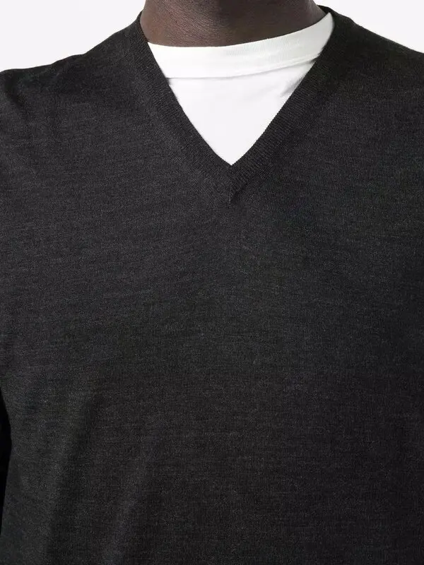 Fedeli V-neck Virgin Wool Jumper - Grey