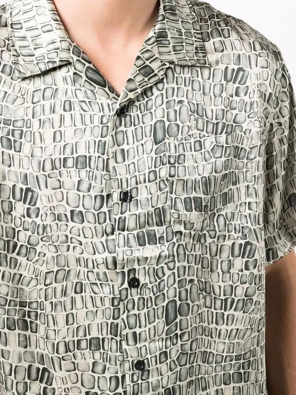 StüSsy Crocodile-Print Silk Shirt - Green | Editorialist