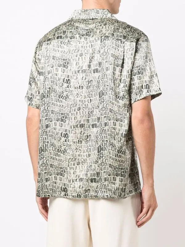 StüSsy Crocodile-Print Silk Shirt - Green | Editorialist