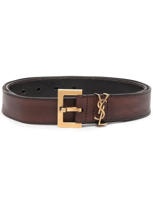 Saint Laurent Logo-Plaque Buckle Belt - Brown | Editorialist display picture 1