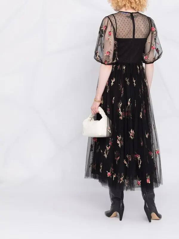 Red Valentino Embroidered Floral Tulle Dress In Black - 40