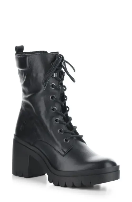 Fly London Tiel Leather Combat Boots - 006 Black Dublin