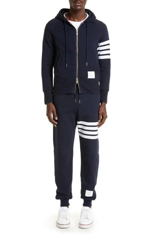 Thom Browne Classic 4-bar Zip Cotton Hoodie - Navy