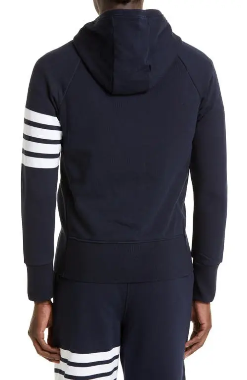 Thom Browne Classic 4-bar Zip Cotton Hoodie - Navy