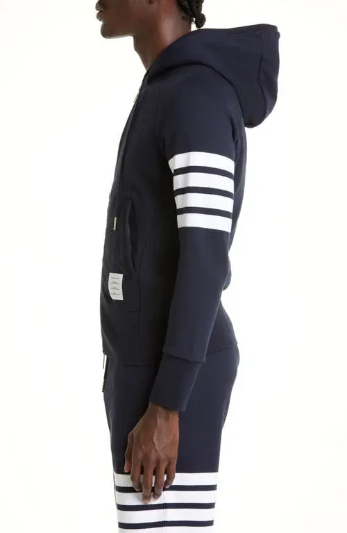 Thom Browne Classic 4-bar Zip Cotton Hoodie - Navy