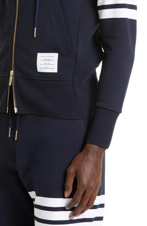 Thom Browne Classic 4-bar Zip Cotton Hoodie - Navy
