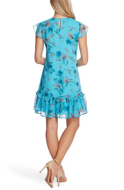 CECE DUPRAZ Floral Flutter Sleeve Shift Dress