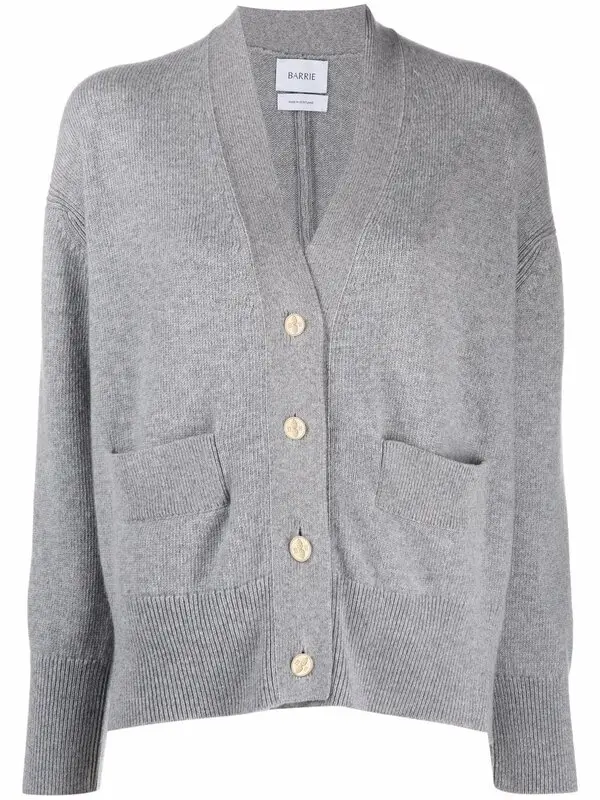 BARRIE Rib-detail Cashmere Cardigan - Grey
